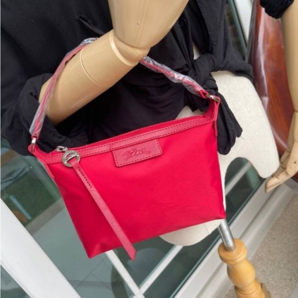 Longchamp | Bags | Long Hamp Le Pliage Neo Red Leather Shoulder Bag ...
